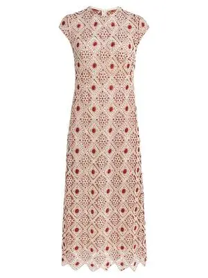 ME+EM Crochet Graphic Lace Midi Dress - Pink