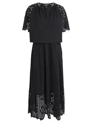 ME+EM Broderie Anglaise Maxi Dress With Detachable Overlay - Black
