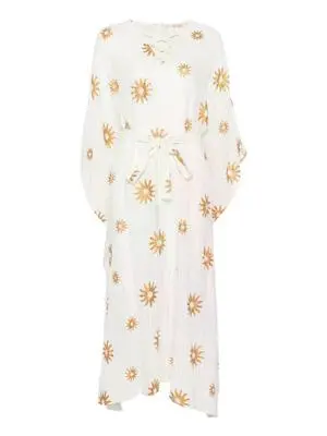 Sundress Lavande Sun-print Lace-up Kaftan - White