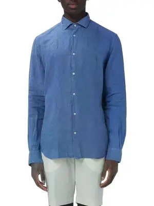 BROOKSFIELD Embroidered-logo Linen Shirt - Blue