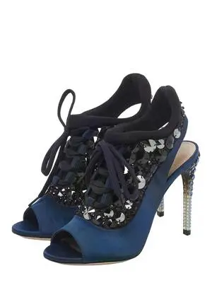 Miu Miu Embellished Cutout Ankle Sandals - Blue