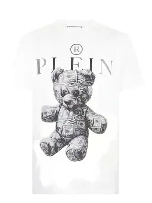 Philipp Plein Jersey T-shirt Skull Teddy Dollar - White