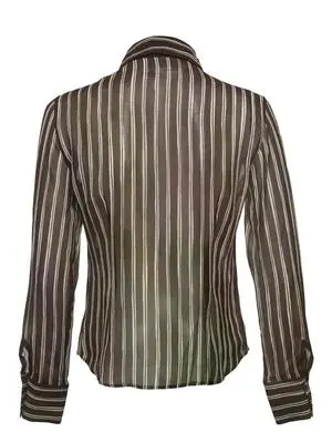 Max Mara Striped Silk Sheer Shirt - Brown