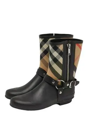 Burberry Check Buckled Boots - Black