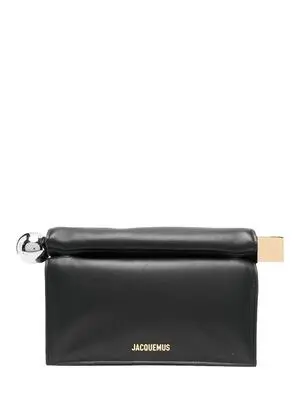 Jacquemus Calf Leather Foldover Clutch Bag - Black