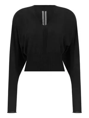 Rick Owens Rick Owens Cropped V-Neck Knit Top With Bat Sleeves Black