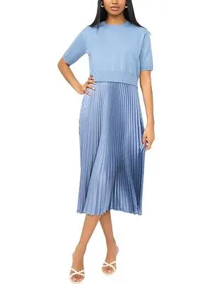Vince Camuto Short Sleeve Dolman Sweater And Pleated Midi Dress - Shadow