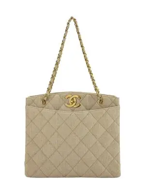 CHANEL Chanel Quilted Linen Turnlock Tote