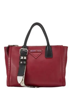 PRADA Prada Calfskin Belted Concept Double Zip Tote