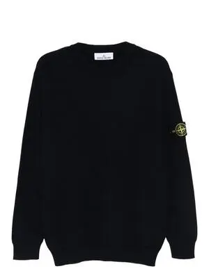 Stone Island Ribbed Knit Crewneck Sweater With Sleeve Patch - Blue