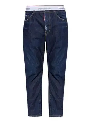 Dsquared2 Logo Waistband Vintage Effect Jeans - Blue