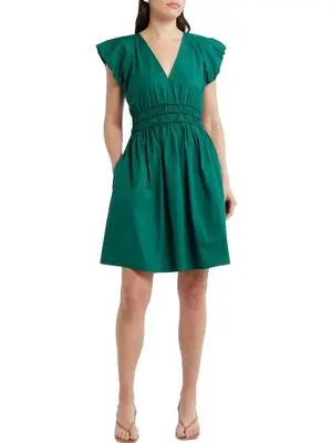 Hugo Boss Ruffled Sleeve Cotton Poplin Mini Dress - Amazonite