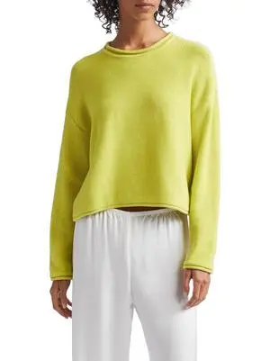 LESET Mae Crewneck Sweater In Cotton Blend - Chartreuse