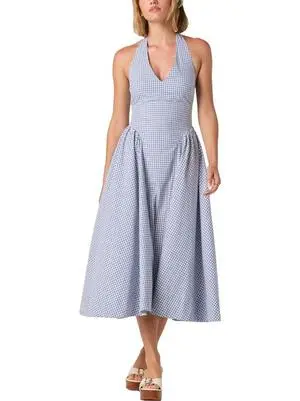 Astr The Label Meana Gingham Halter Neck Midi Dress - Blue Gingham