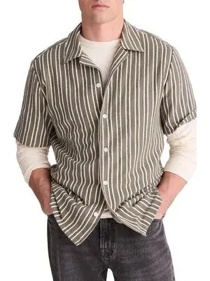 Madewell Seaport Terry Camp Shirt - Stripe Olive