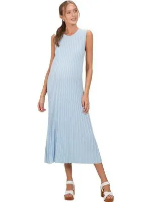 PINKBLUSH Ribbed Knit Sleeveless Maternity Maxi Dress - Light Blue