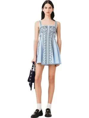 MAJE Maje Short Embroidered Linen-Blend Skater Dress