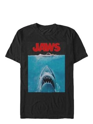 JAWS Oversized Movie Poster Short Sleeve Graphic T-shirt - Black