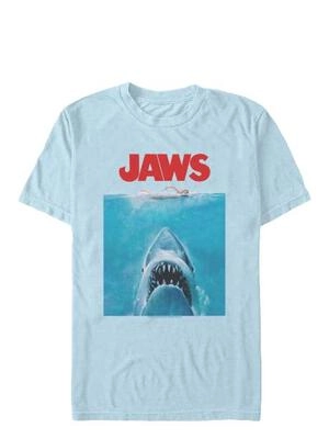 JAWS Oversized Movie Poster Graphic T-shirt - Light Blue