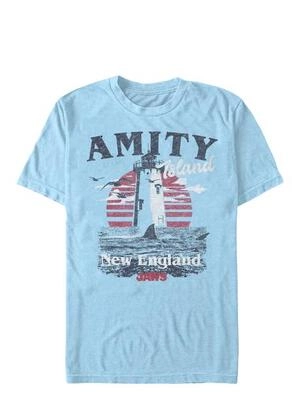 JAWS Amity Island Tourist Lighthouse Short Sleeve Graphic T-shirt Light Blue
