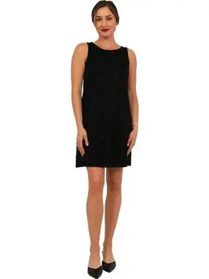 24SEVEN COMFORT APPAREL Sleeveless Boat Neck Mini Lace Shift Dress - Black