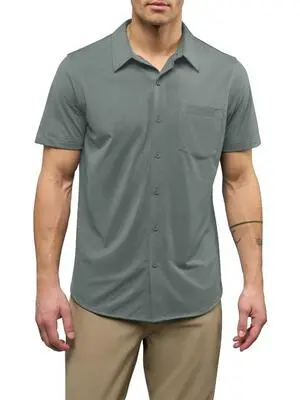 CUTS Ao Curved Hem Short Sleeve Button-up Shirt Sage