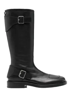 ANN DEMEULEMEESTER Leather Buckled Knee High Boots - Black