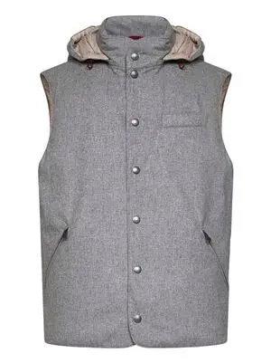 Brunello Cucinelli Wool Padded Sleeveless Vest With Detachable Hood - Gray