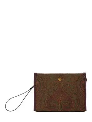 Etro Medium Paisley Jacquard Pouch With Wrist Strap - Green