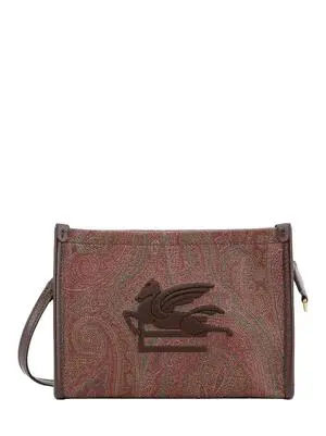ETRO ETRO Red Paisley Pattern Logo Embroidered Clutch Bag