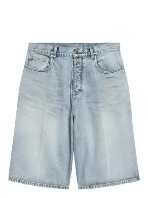 Balenciaga Baggy Denim Shorts With Distressed Detailing - Blue