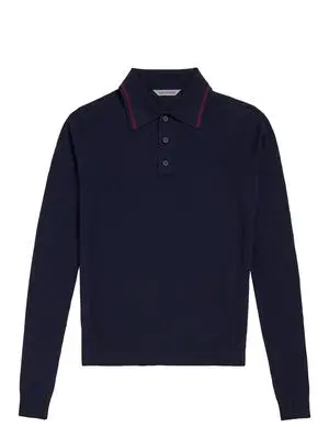 Balenciaga Wool Long-sleeve Polo Shirt - Navy
