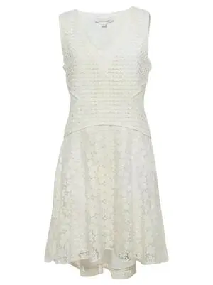 Diane Von Furstenberg White Lace V-neck Sleeveless Mini Dress - Neutrals