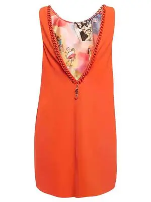 Elisabetta Franchi Crepe Mini Dress With Chain-link Trim - Orange