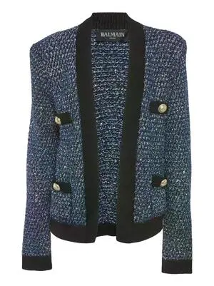 Balmain Open-front Sequined Tweed Jacket - Blue