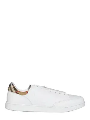 Burberry White Leather Lace-up Sneakers With Check Insert - Multicolor