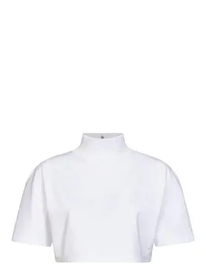 Alaïa White Cotton Ribbed High Collar Cropped T-shirt - Multicolor
