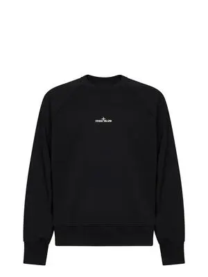 Stone Island Black Cotton Crewneck Sweatshirt With Compass Print - Multicolor
