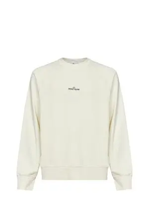 Stone Island Ivory Cotton Crewneck Sweatshirt With Compass Print - Multicolor