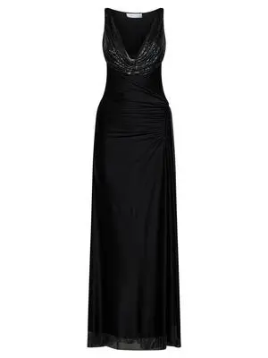 Rabanne Black Viscose Jersey And Mesh Long Dress - Multicolor
