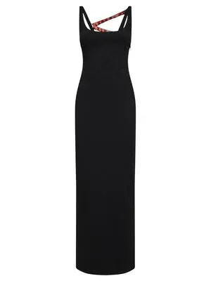 Emilio Pucci Black Superstretch Cady Long Dress With Printed Tape Detail - Multicolor