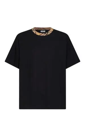 Burberry Black Cotton T-shirt With Check Trim - Multicolor