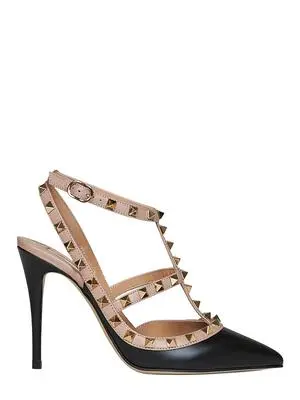 Valentino Garavani Black Leather Rockstud Pumps With Blush Straps - Multicolor