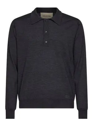VALENTINO Valentino Men Dark Grey Wool Valentino Polo Shirt With Vlogo Embroidery
