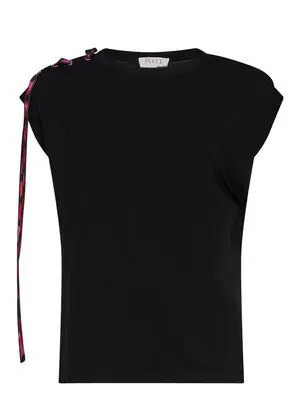 Emilio Pucci Pucci Black Stretch Jersey Tank Top With Printed Tape Detail Multicolor
