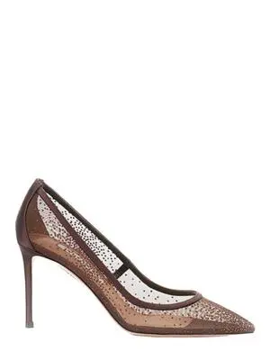 AQUAZZURA Aquazzura Transparent Mesh Pumps With Bronze Rhinestone Embellishments Multicolor