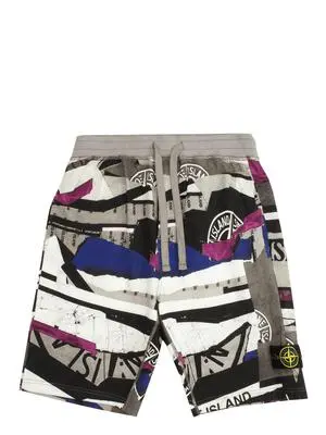 Stone Island Fleece Shorts With Graphic Print - Blue