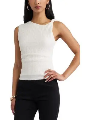 OPEN EDIT Twisted Shoulder Textured Tank - Ivory