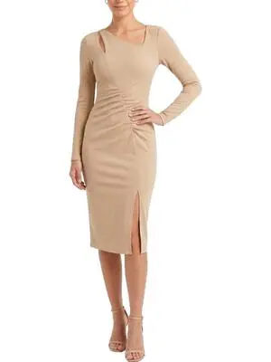 Rachel Rachel Roy Long Sleeve Asymmetrical Midi Dress - Tan
