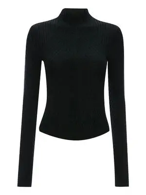 Victoria Beckham Ribbed Long Sleeve Merino Wool Jumper - Black